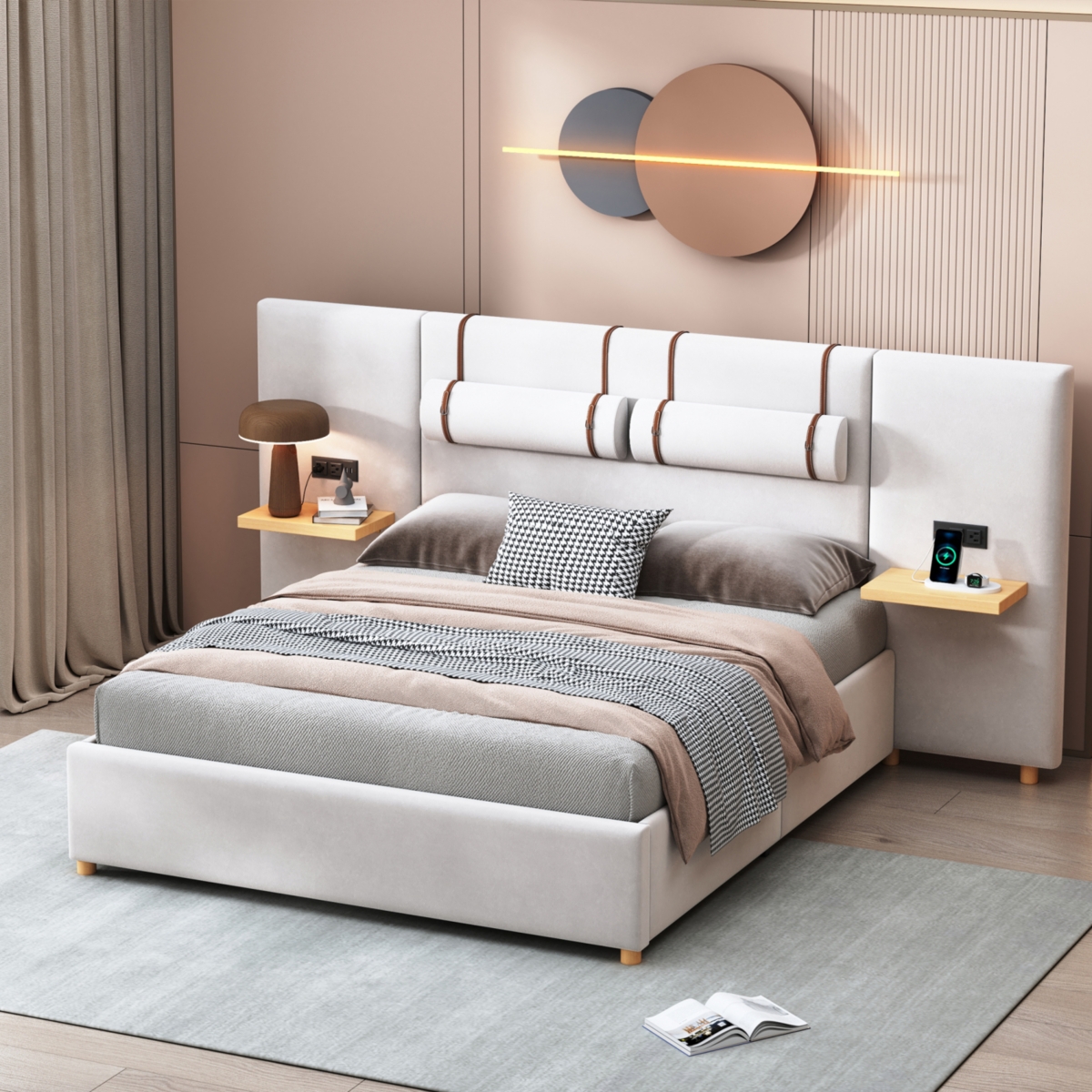 Click here for Streamdale Queen Bed with Outlets  Pillows  Shelve... prices