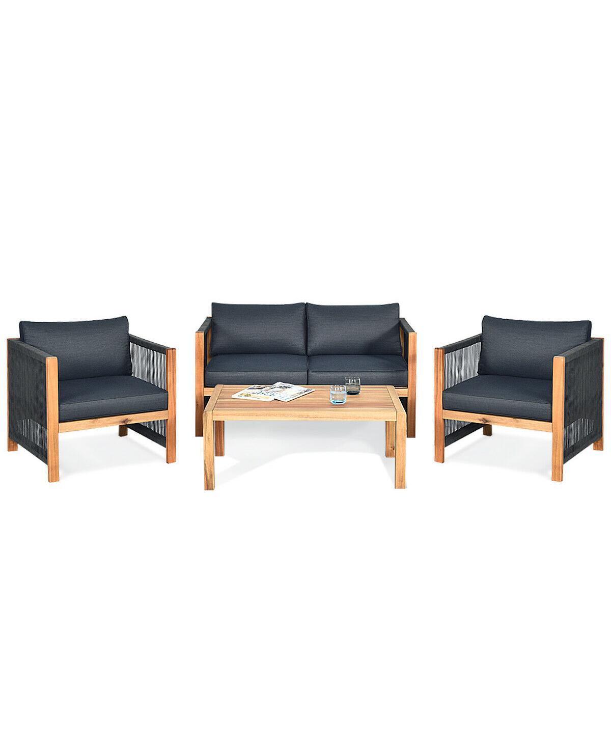 Click here for Slickblue 4 Pieces Acacia Wood Outdoor Patio Furni... prices