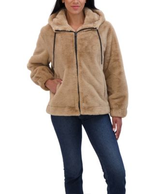 Sebby Juniors' Juniors' Reversible Faux Fur Hooded Bomber - Macy's