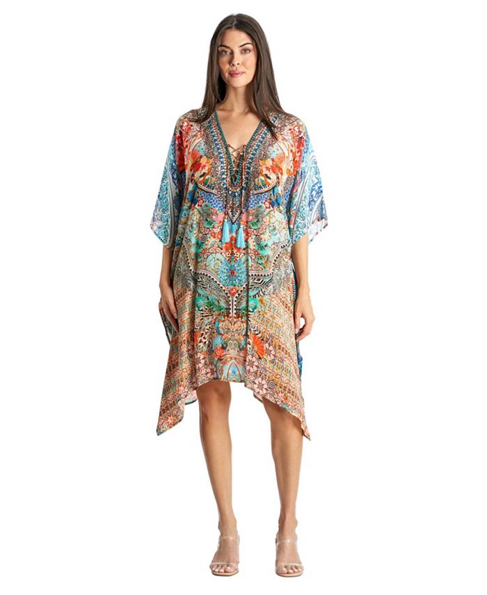 La Moda Clothing Women's V-neck Short Kaftan Dress - Macy's