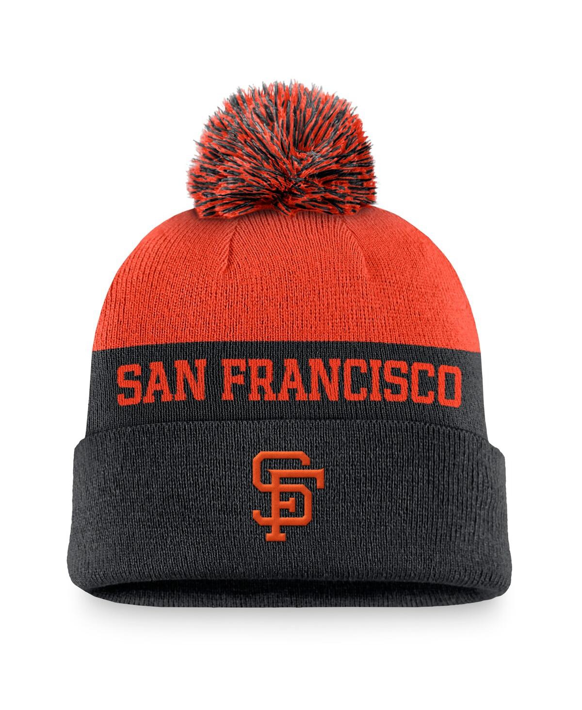 Nike Mens Black San Francisco Giants Rewind Peak Cuffed Knit Hat with Pom - Black