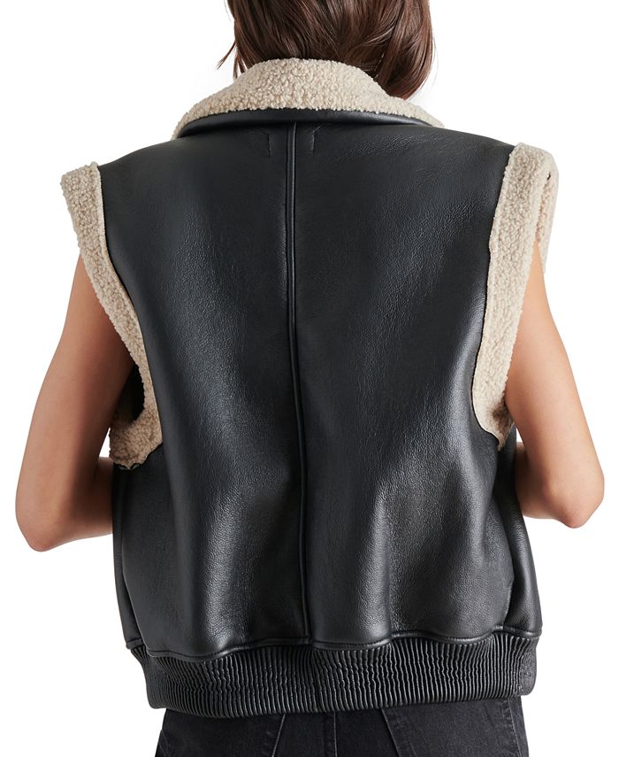 Steve Madden Women's Faux-Leather Fleece-Trim Aviator Vest - Macy's