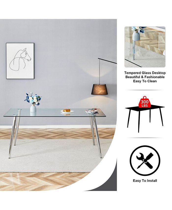 Simplie Fun Modern Glass Dining Table with Silver Legs - Macy's