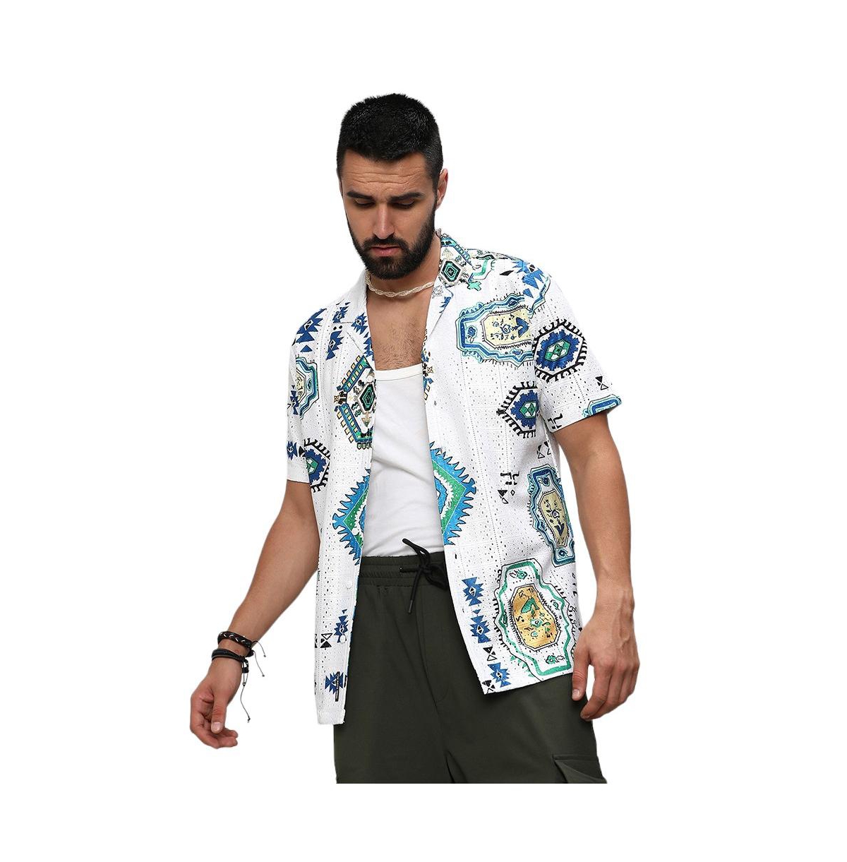 Click here for Mens Chalk White Mesh Aztec Shirt - White prices