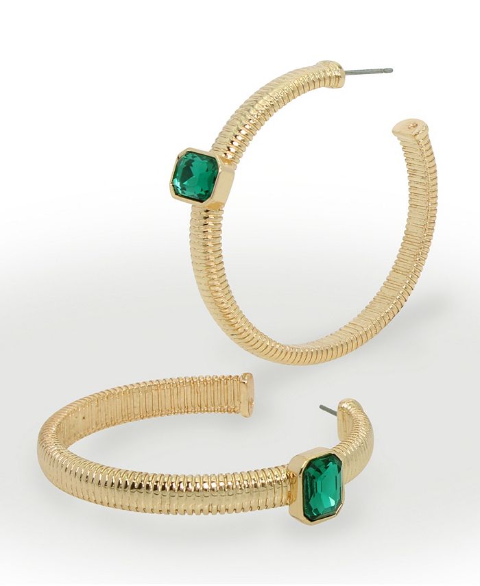 Steve Madden Faux Stone Gem Omega Hoop Earrings - Macy's