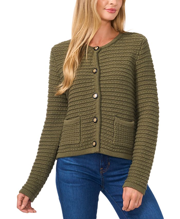 CeCe Women's Textured Knit Patch Pocket Cardigan - Macy's
