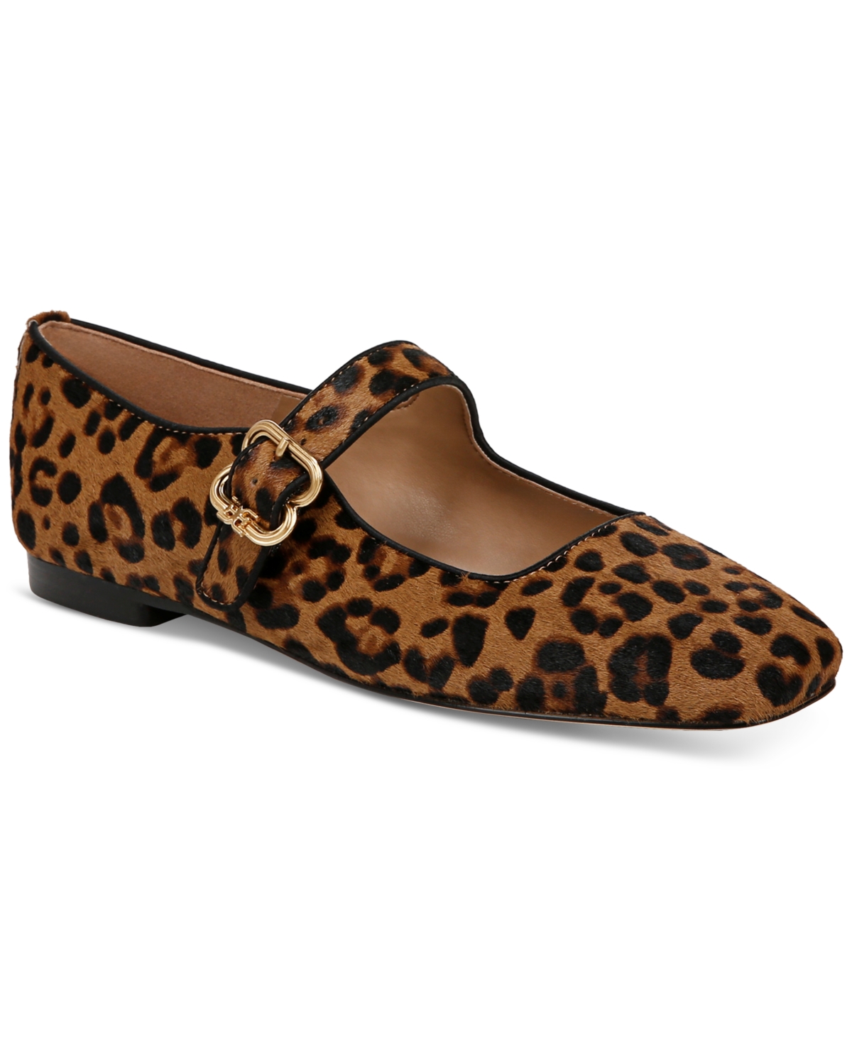 Sam Edelman Womens Michaela Buckled Mary Jane Flats - Granada Tan Leopard Haircalf