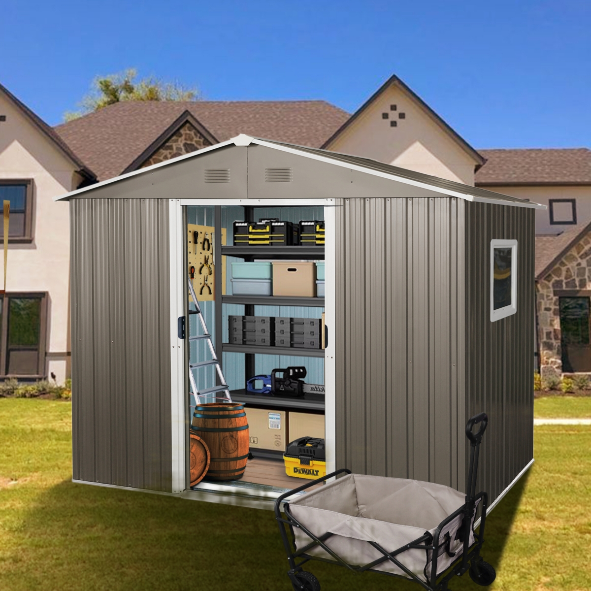 Click here for 8ft x 6ft Outdoor Metal Storage Shed with Window G... prices