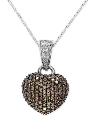 EFFY Collection EFFY® Espresso and White Diamond Heart Pendant Necklace ...