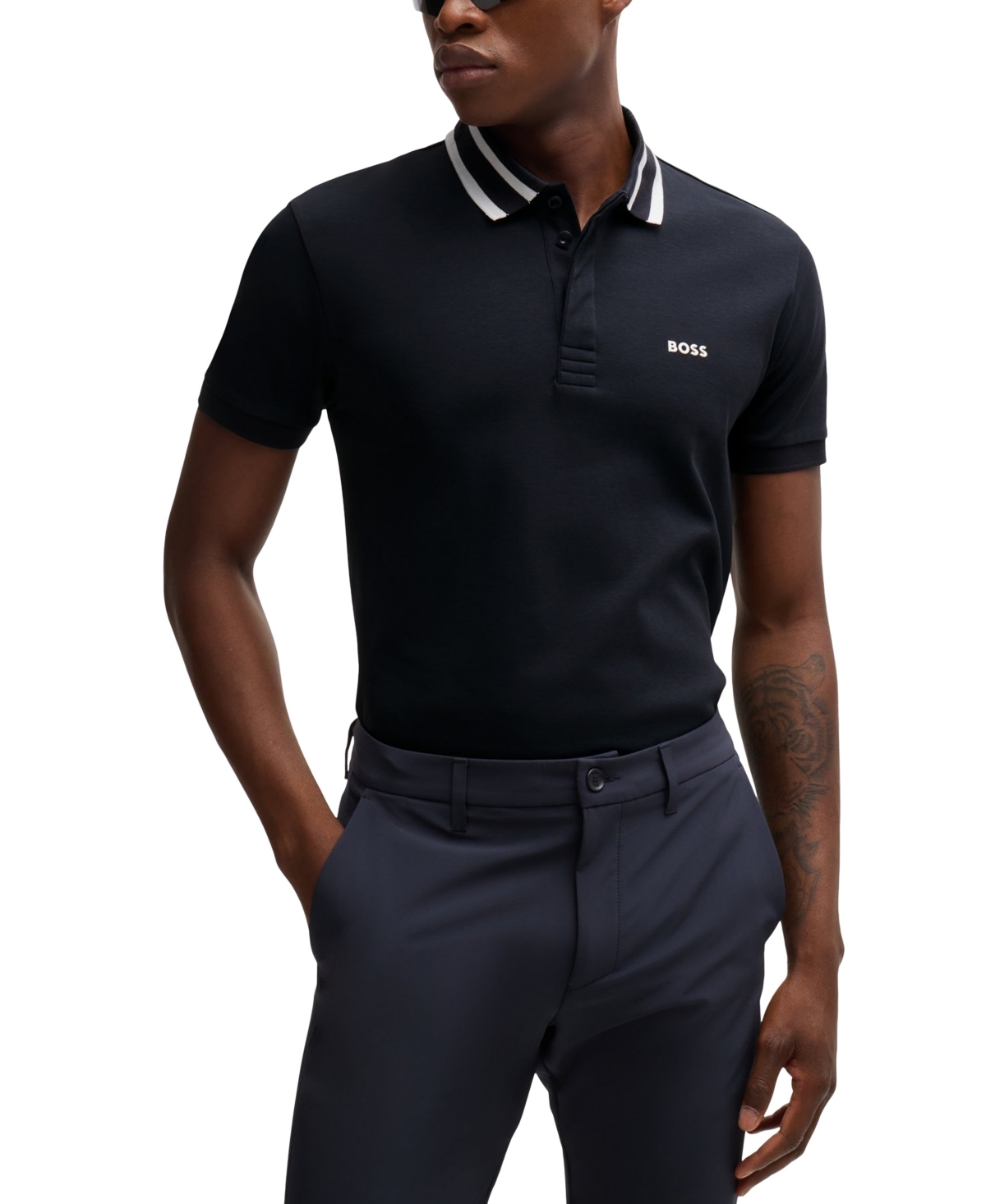 Click here for Boss by Hugo Boss Mens Logo Detail Polo Shirt - Da... prices
