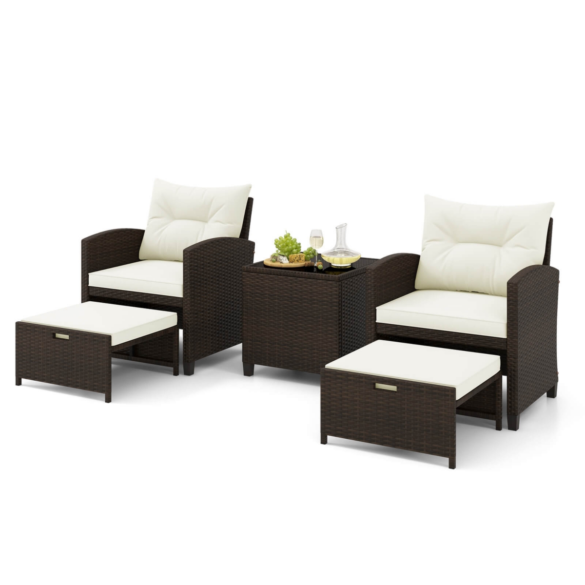 Click here for 5 Piece Patio Rattan Furniture with 2 Ottomans & T... prices