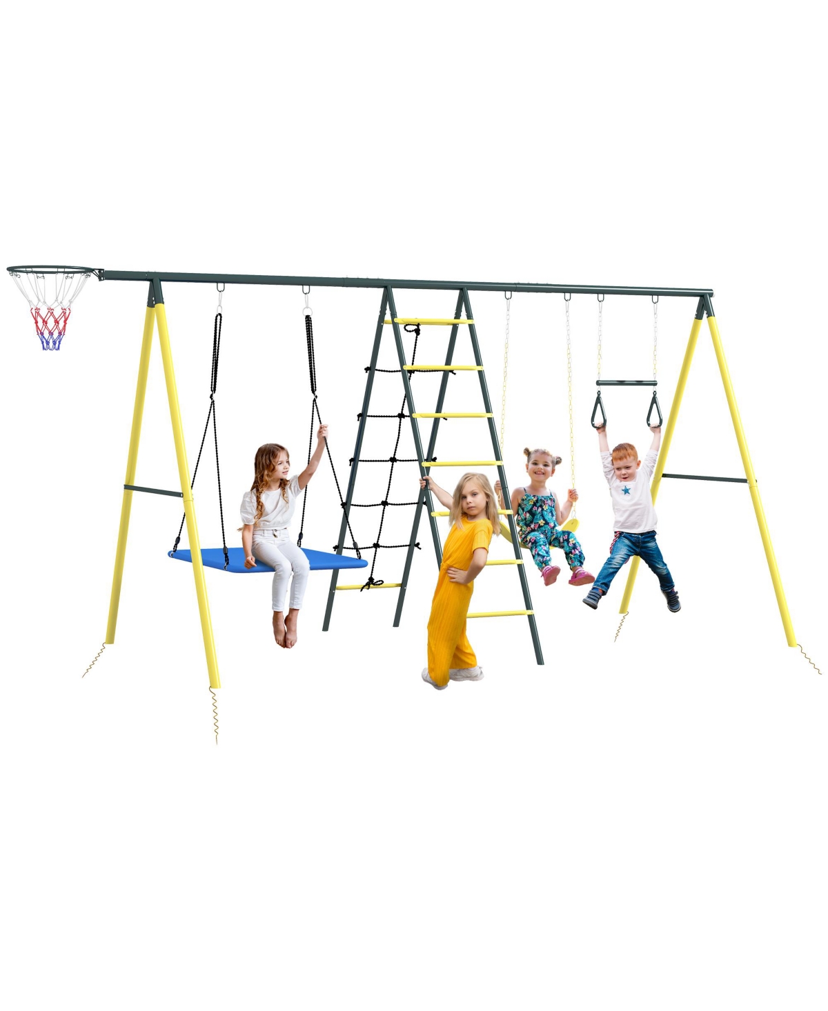 Click here for Outsunny Metal Swing Set for Backyard  5 in 1 Desi... prices