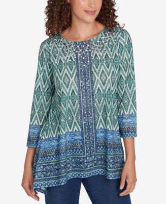 Ruby Rd. Petite Embellished Scoop Neck Placement Print Slub Jersey ...