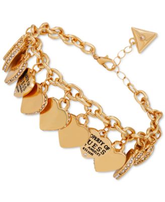 GUESS Gold-Tone Pavé & Logo Heart Charm Bracelet - Macy's