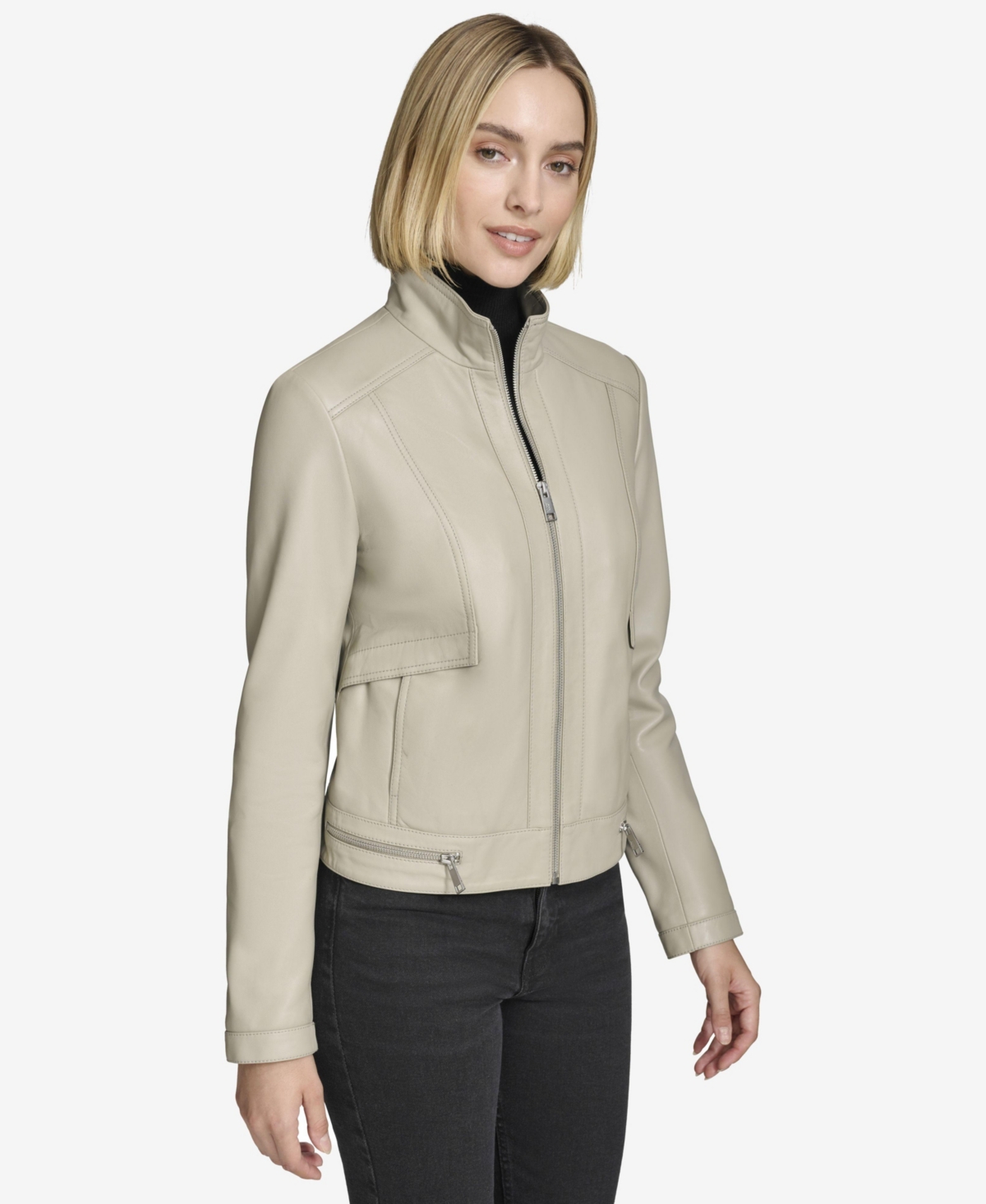 Click here for Andrew Marc Womens Rowan Leather Racer Jacket - St... prices