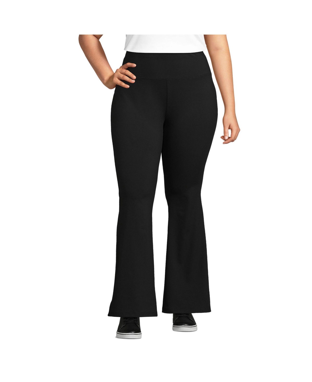 Lands End Plus Size Active Hi Impact High Rise Slim Flare Pants - Black