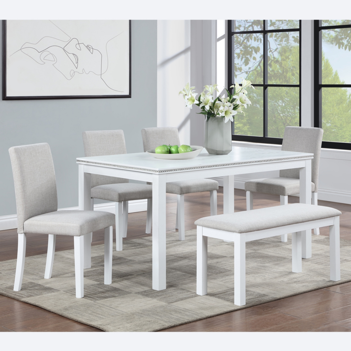 Click here for Streamdale White Rectangular Dining Table with Ben... prices