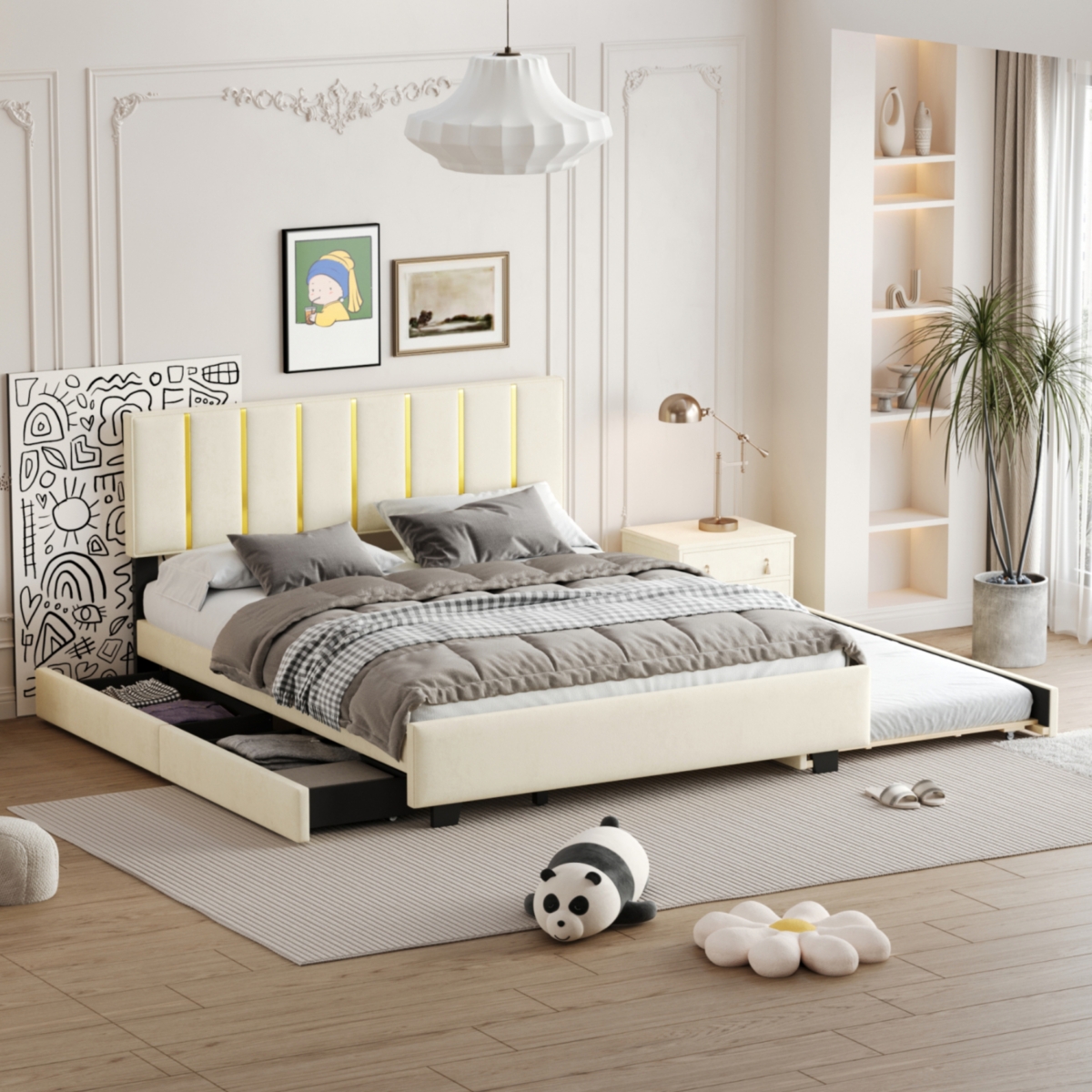 Click here for Luxury Velvet Upholstered Platform Bed with Trundl... prices