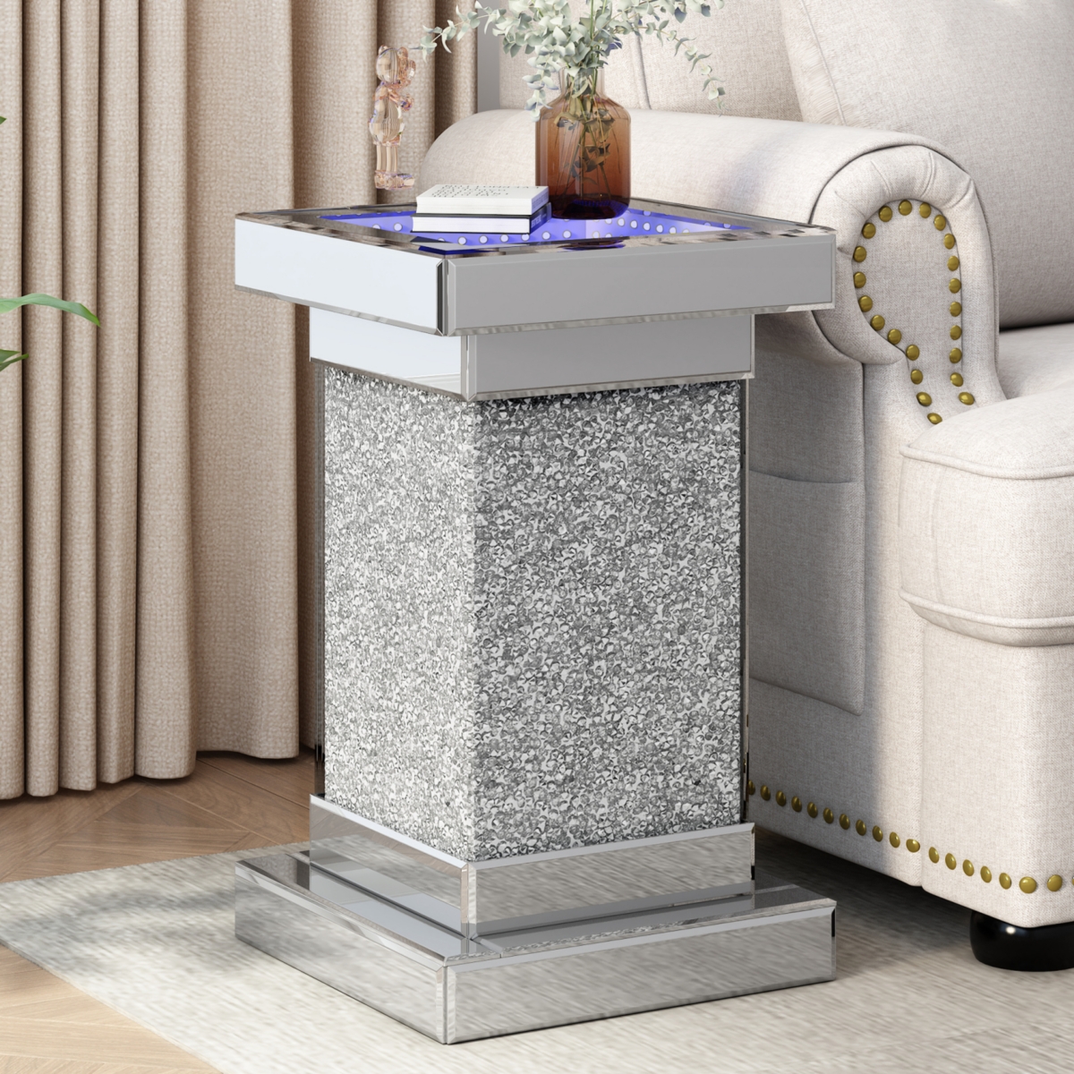 Click here for Streamdale Mirrored End Table with Led Lights  Cru... prices