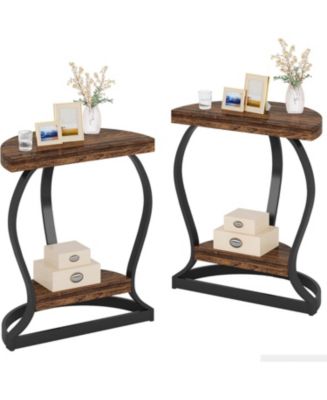 Tribesigns Half-Round End Table Set of Two, 2-Tier Wooden Half Moon ...