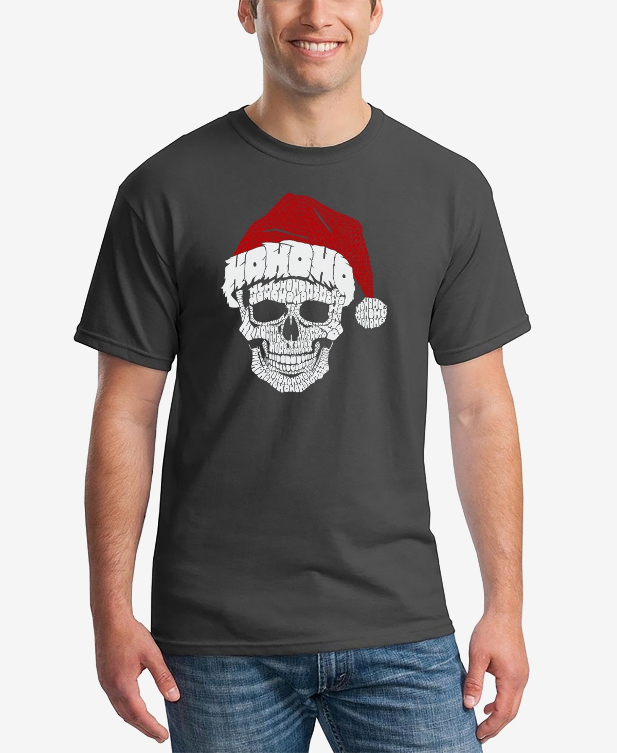 Click here for La Pop Art Mens Santa Skull Word Art T-Shirt - Dar... prices