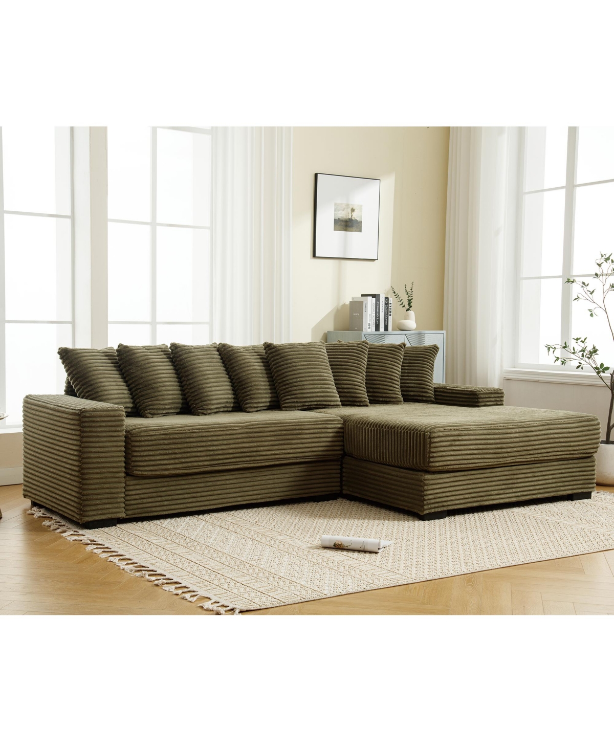 Click here for Streamdale Green Oversized Corduroy L-Shaped Chais... prices