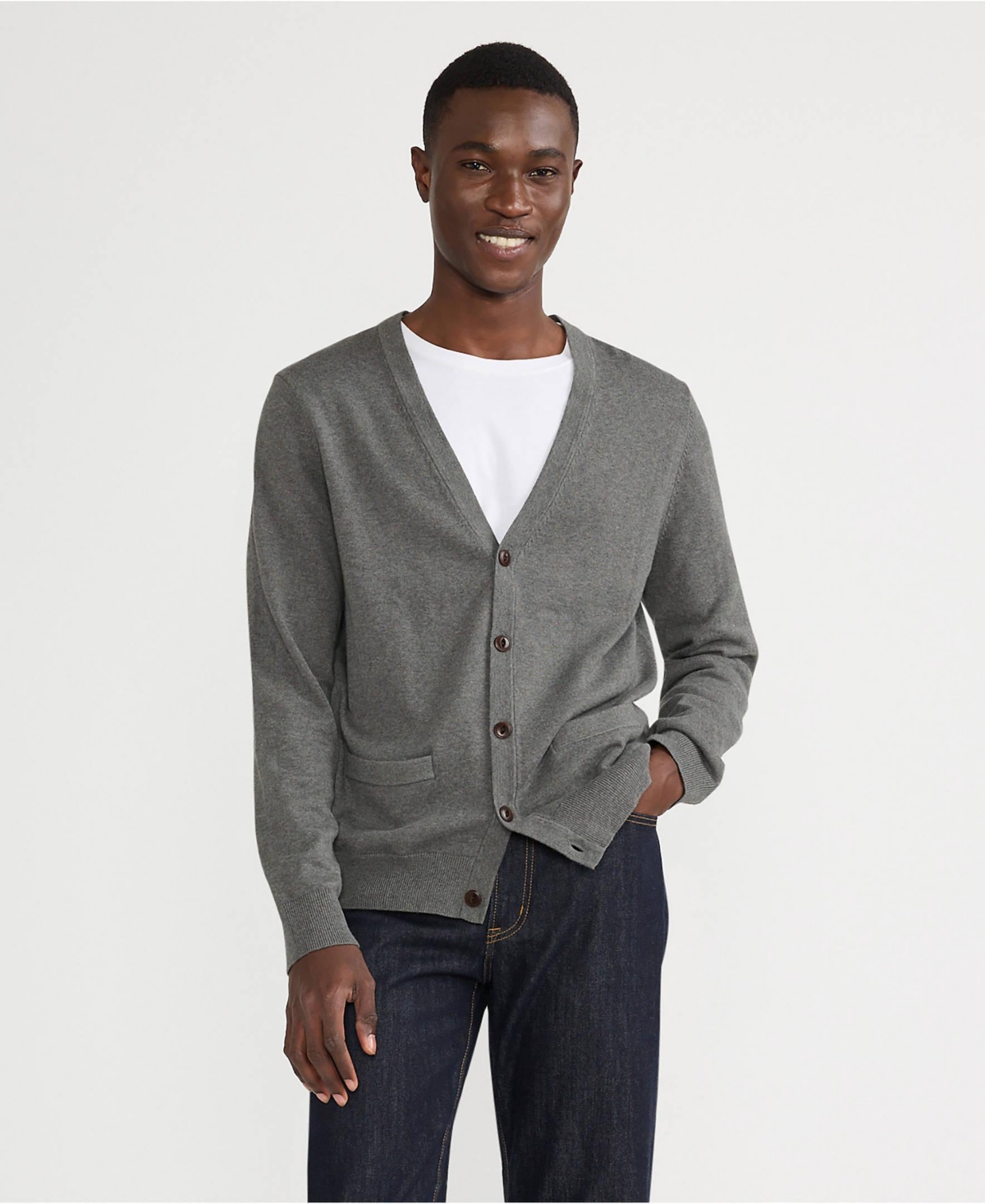 Click here for Lands End Mens Fine Gauge Cotton Cardigan - Charco... prices