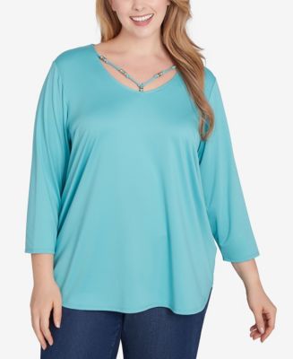 Ruby Rd. Plus Size V-Neck Solid Knit Top with Bead Detail - Macy's