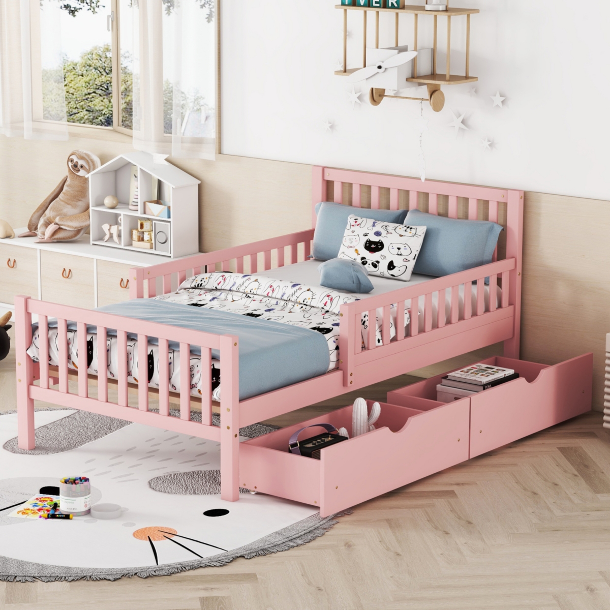 Click here for Streamdale Twin Wood Platform Bed with Guardrails... prices
