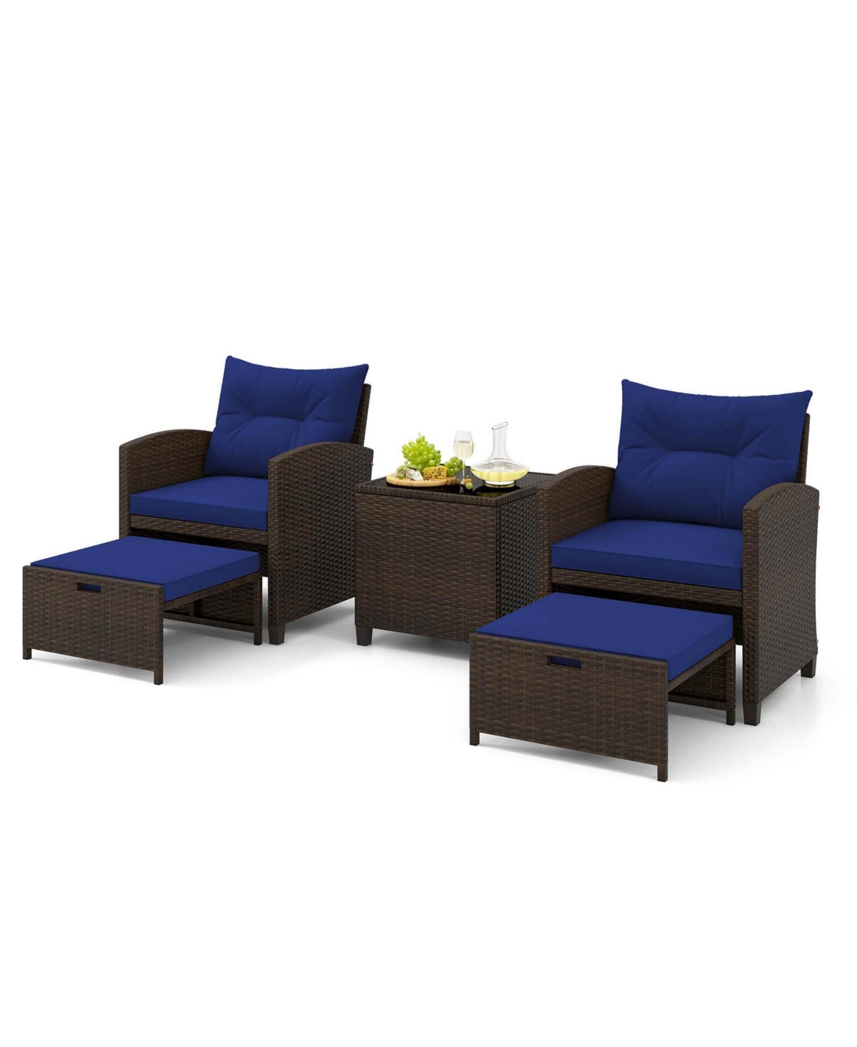 Click here for 5 Piece Patio Rattan Furniture with 2 Ottomans & T... prices