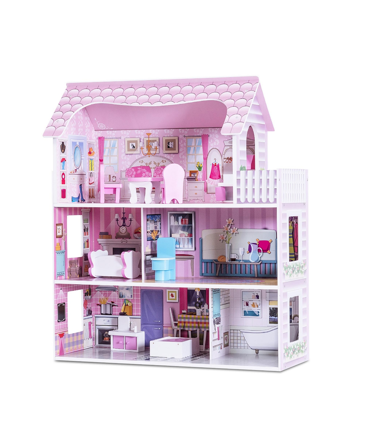 Click here for Gymax 28 Pink Dollhouse w/ Furniture Gliding Eleva... prices