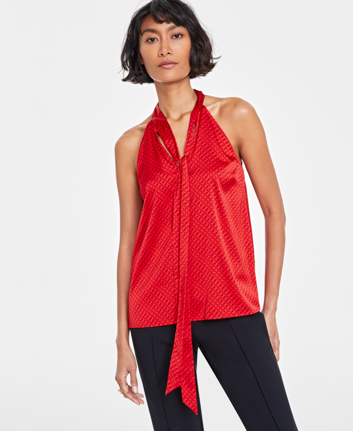 Click here for On 34th Womens Halter Tie-Neck Sleeveless Top  Cre... prices