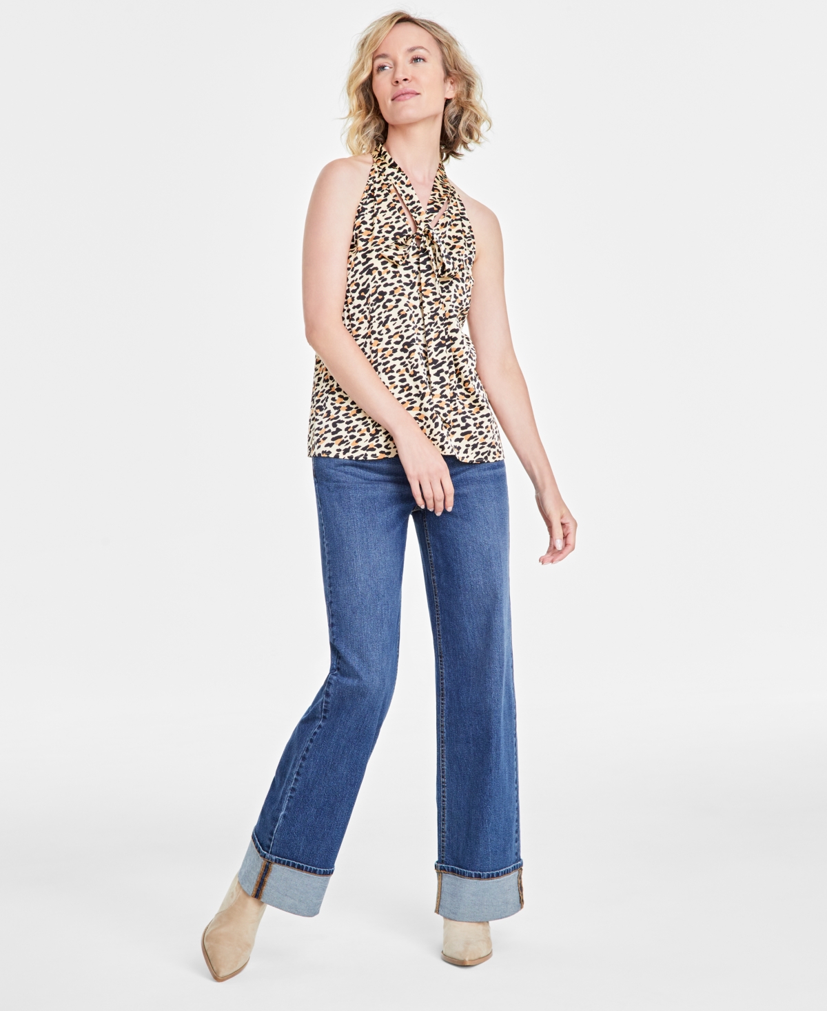 Click here for On 34th Womens Halter Tie-Neck Sleeveless Top  Cre... prices