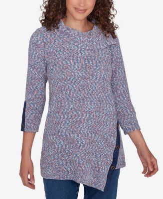 Ruby Rd. Petite Split Cowl Neck Speckled Chenille Asymmetric Knit Top ...