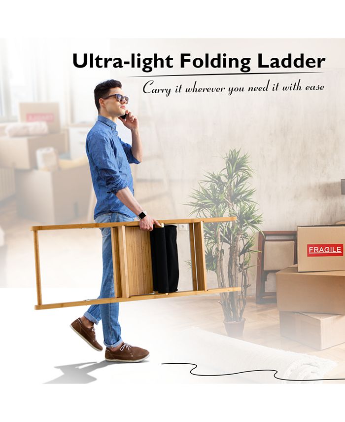 SUGIFT 3 Step Foldable Bamboo Step Ladder Stool with Tool Storage Bag ...
