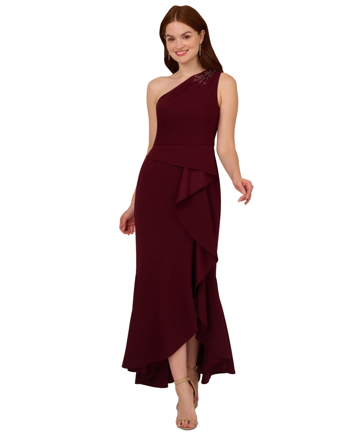 Click here for Adrianna Papell Womens Beaded One-Shoulder Gown -... prices