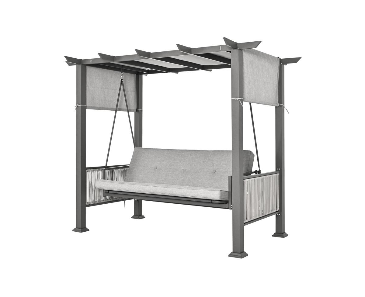 Click here for Pamapic 3-Person Gray Metal Patio Swing with Cushi... prices
