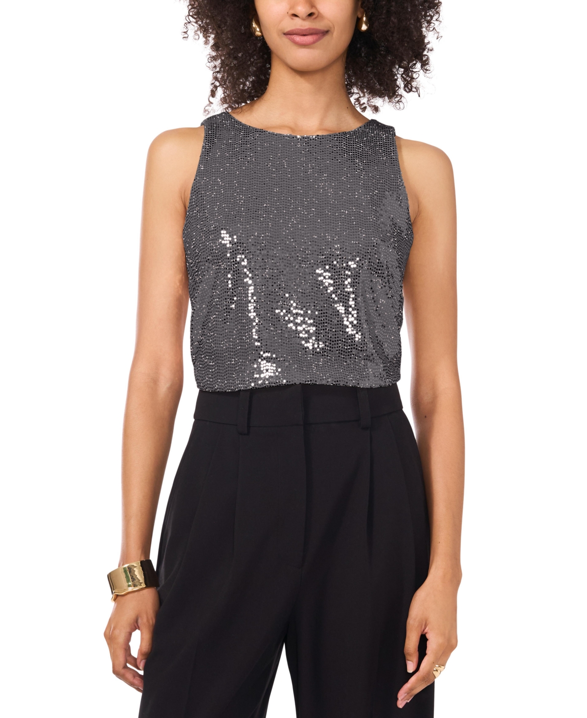 Vince Camuto Womens Sequin Sleeveless Top - Silver