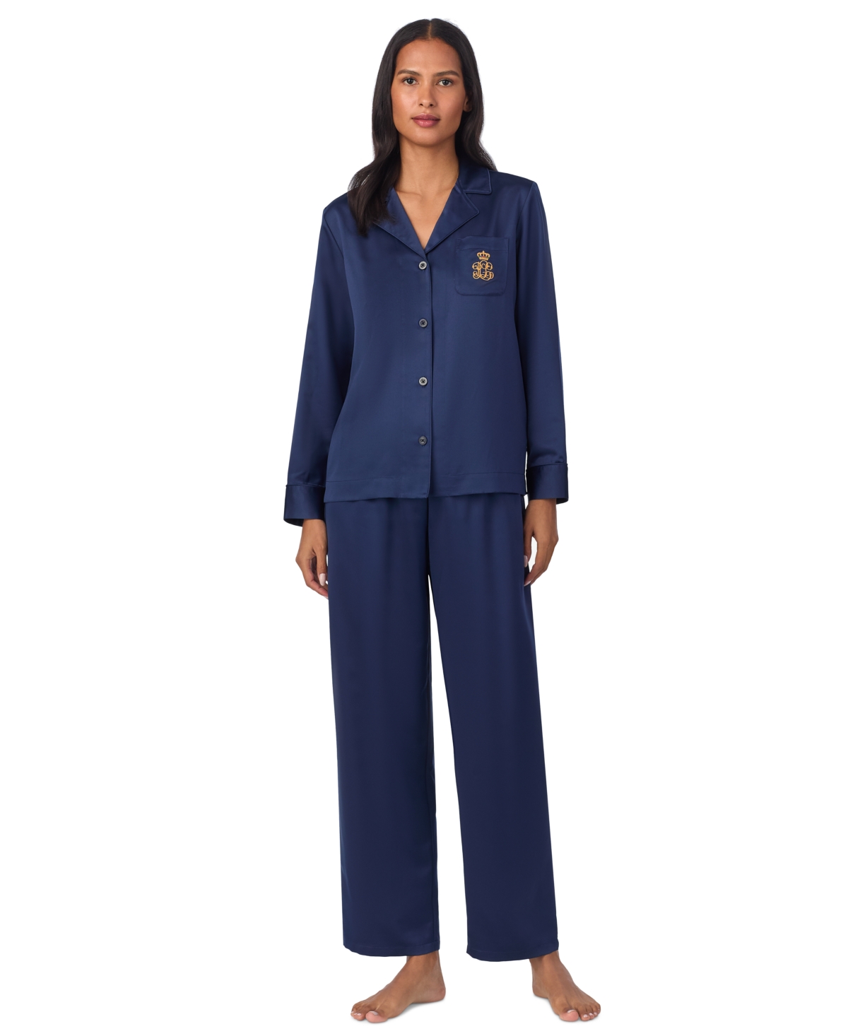 Click here for Lauren Ralph Lauren Womens Satin Notched-Collar Pa... prices