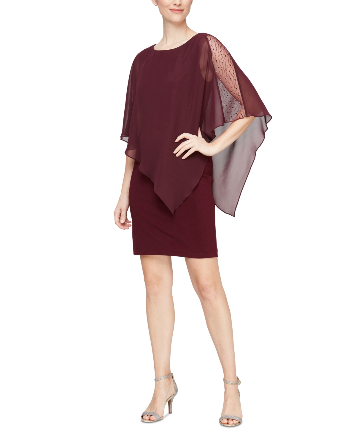 Click here for Sl Fashions Womens Chiffon-Cape-Sleeve Sheath Dres... prices