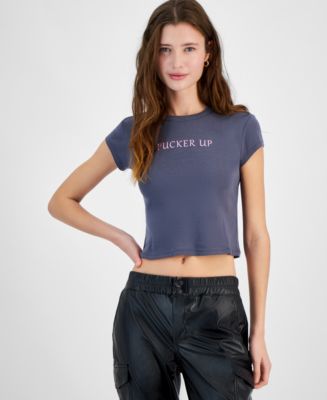 Pretty Rebellious Juniors' Pucker Up Graphic Baby Tee - Macy's