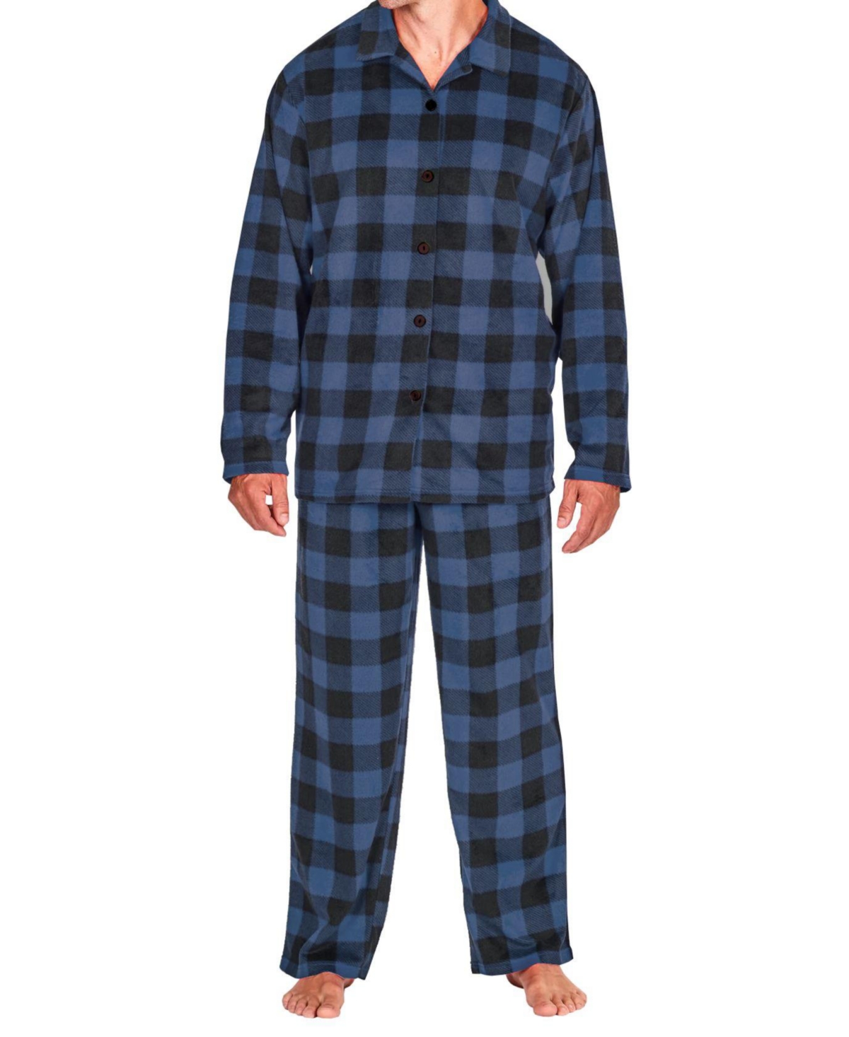 Click here for Mens Notch Collar Fleece Pajama Set - Navy buffalo... prices