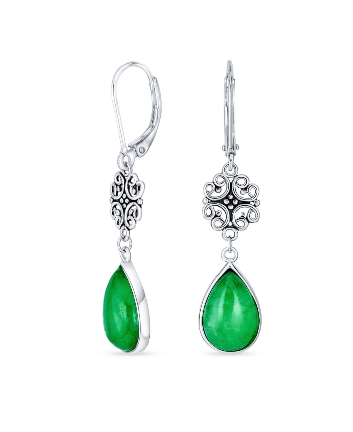 Click here for Bling Jewelry Dyed Green Jade Filigree Teardrop Pe... prices