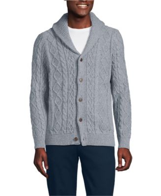 Lands' End Men's Cotton Blend Cable Shawl Cardigan Sweater - Macy's