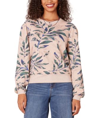Democracy Petite Printed Crewneck Long-Sleeve Sweatshirt - Macy's