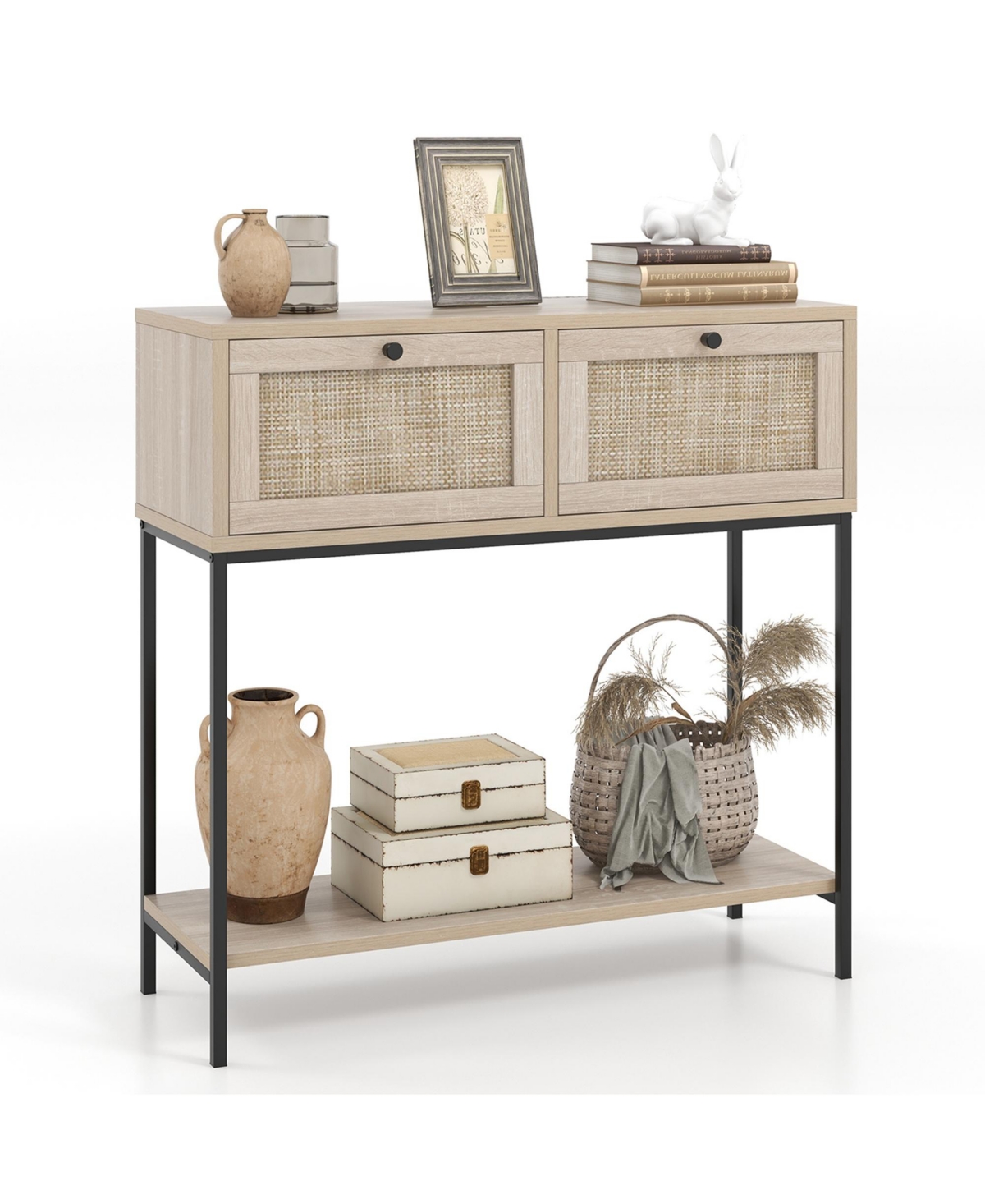 Click here for Rattan Console Table with 2 Rattan Drawers & Open... prices