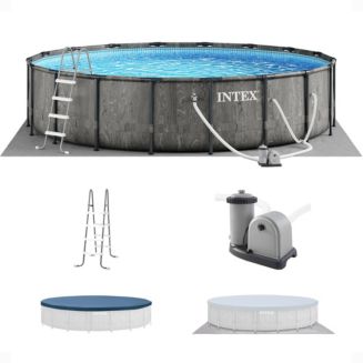 Intex Greywood Prism Frame 18'x48" Round Above Ground Outdoor Swimming ...