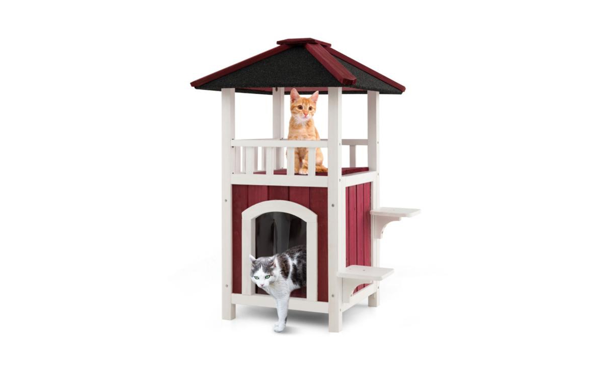 Click here for Slickblue 34 H Wooden Cat House – Spacious... prices
