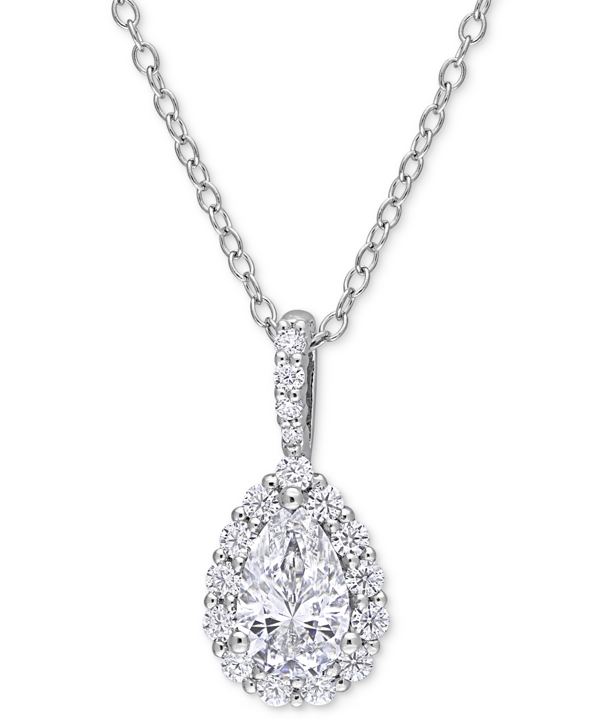 Click here for Moissanite Pear Halo 18 Pendant Necklace (1-1/3 ct... prices