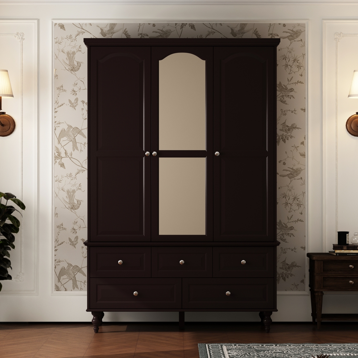 Click here for Famapy Brown Paint Big Wardrobe Armoires With Mirr... prices